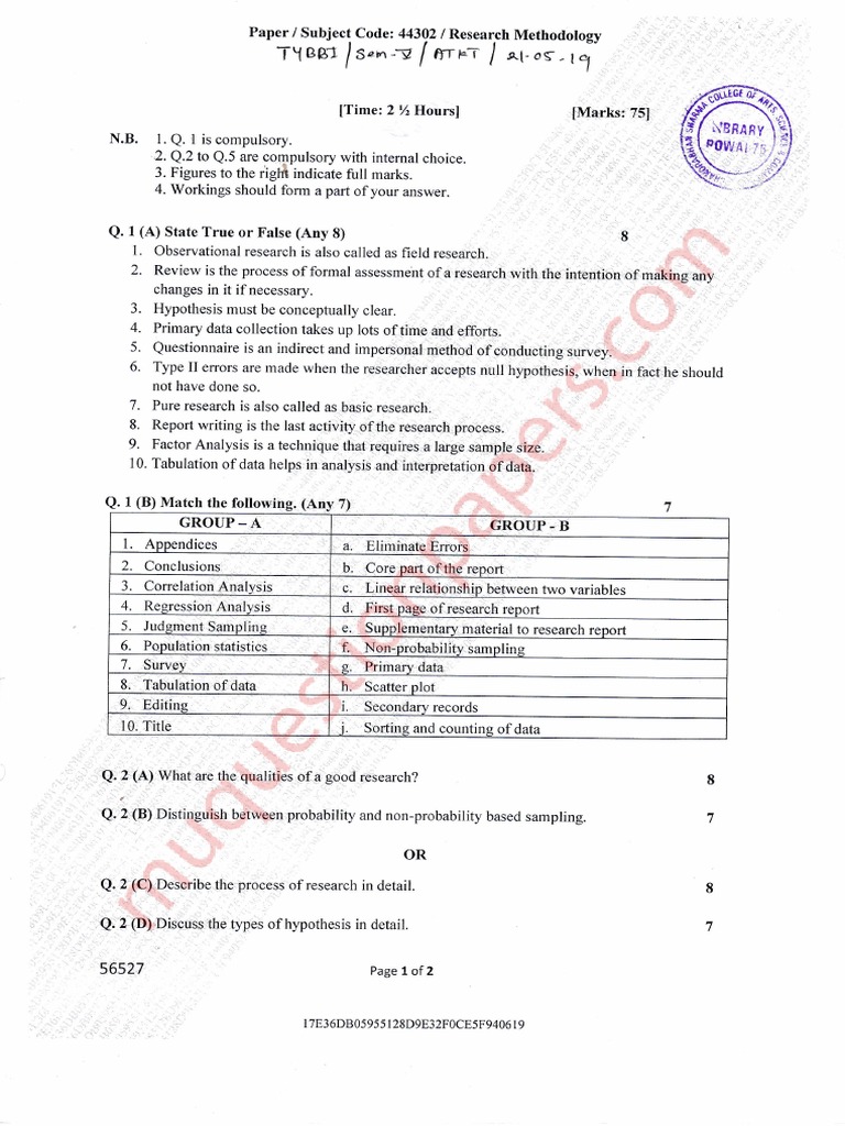 Tybbi Sem5 RM Apr19 | PDF | Methodology | Data