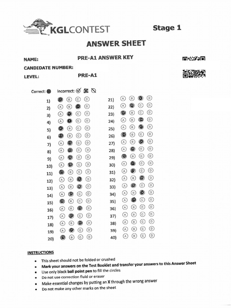 PreA1 Answer Key | PDF