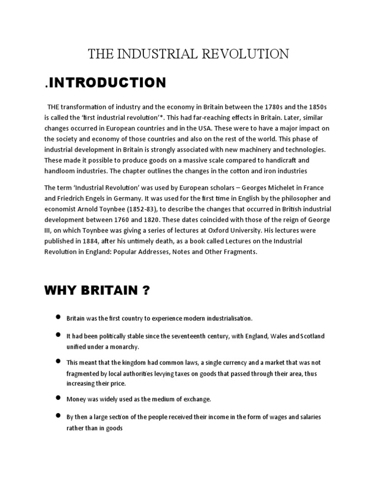 Industrial Revolution Summary The Industrial Revolution In The United