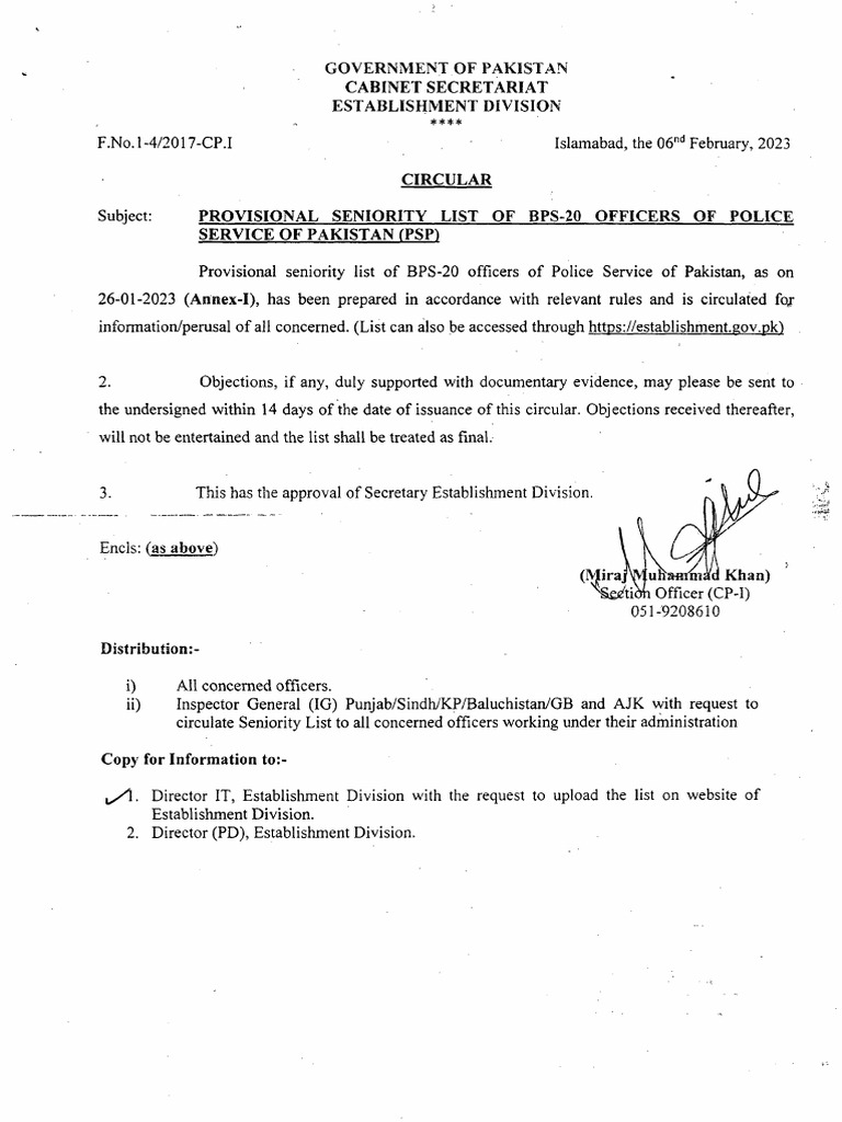 Seniority List BPS 20 | PDF