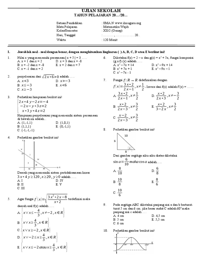 Soal US MTK Wajib Kelas XII | PDF