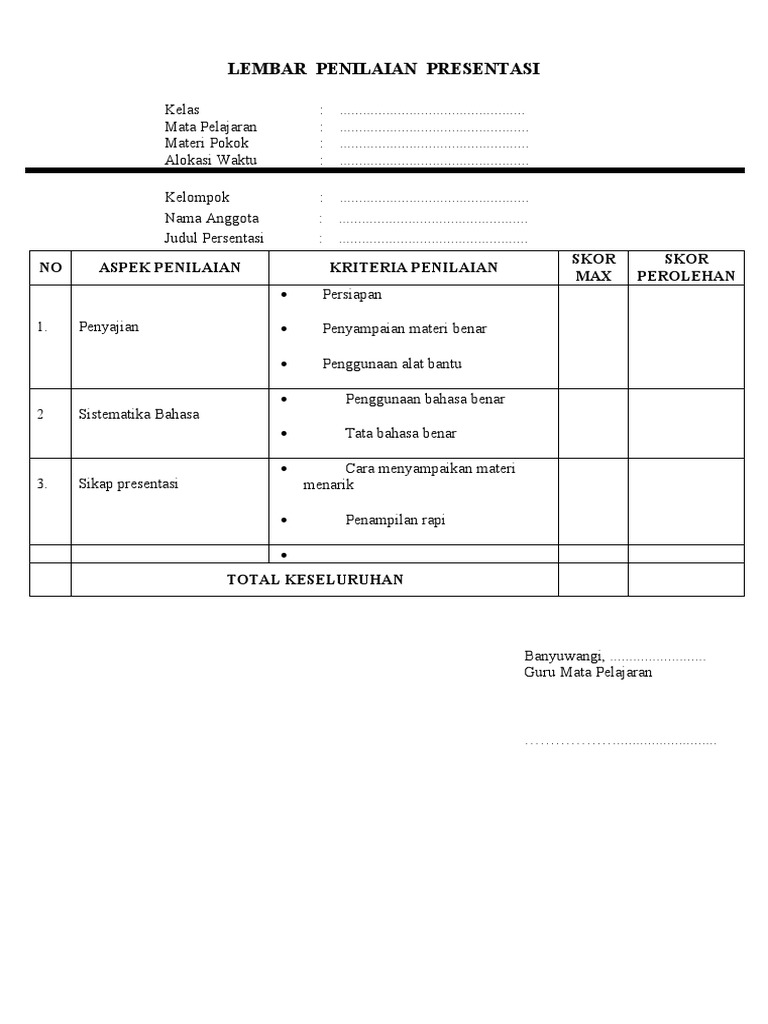 Lembar Penilaian Presentasi | PDF