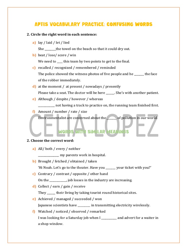 Aptis Multiple Choice-Confusing Words | PDF