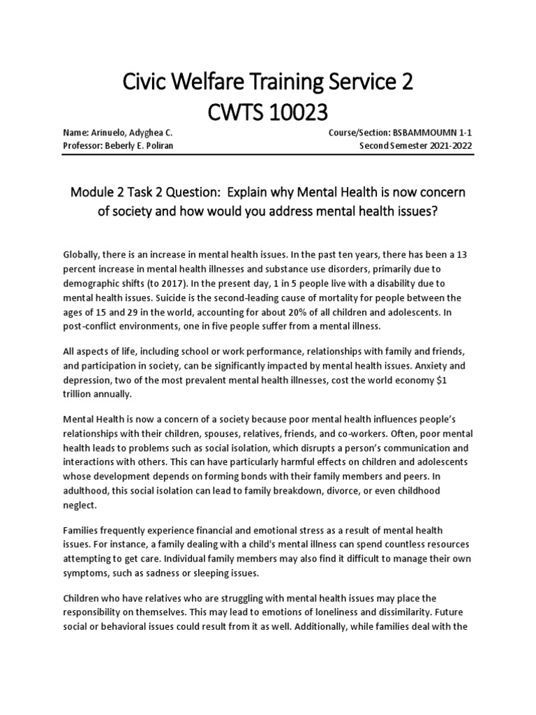 Module 2 - Civic Welfare Training Service 2 | PDF | Mental Disorder ...