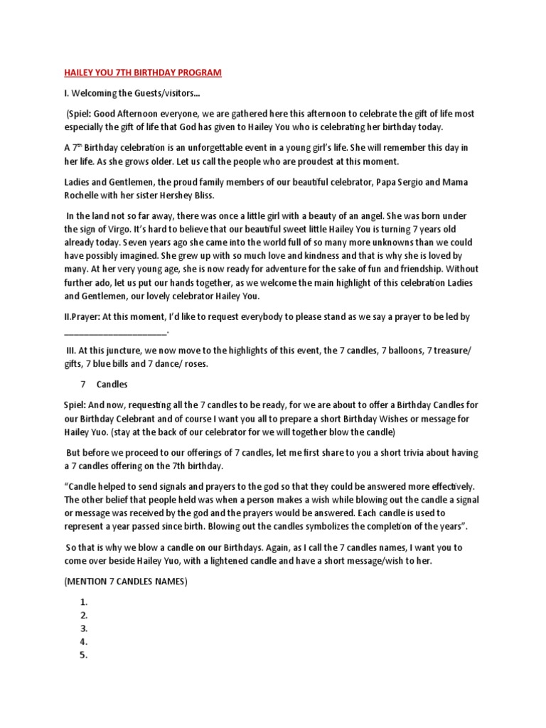Hailey You 7th Birthday Program | PDF