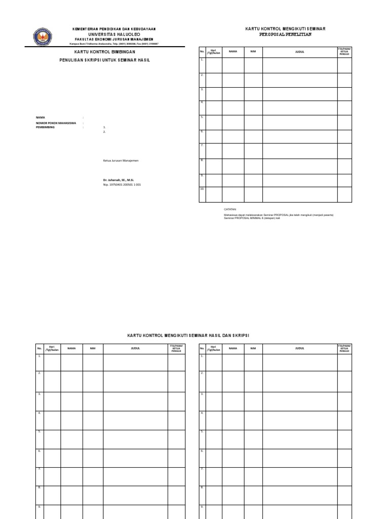 Kartu Kontrol Seminar | PDF