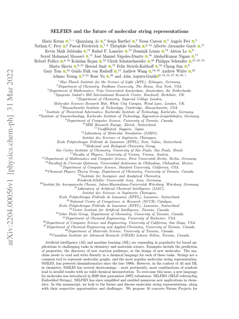 Selfies And The Future Of Molecular String Representations Pdf Macromolecules Molecules