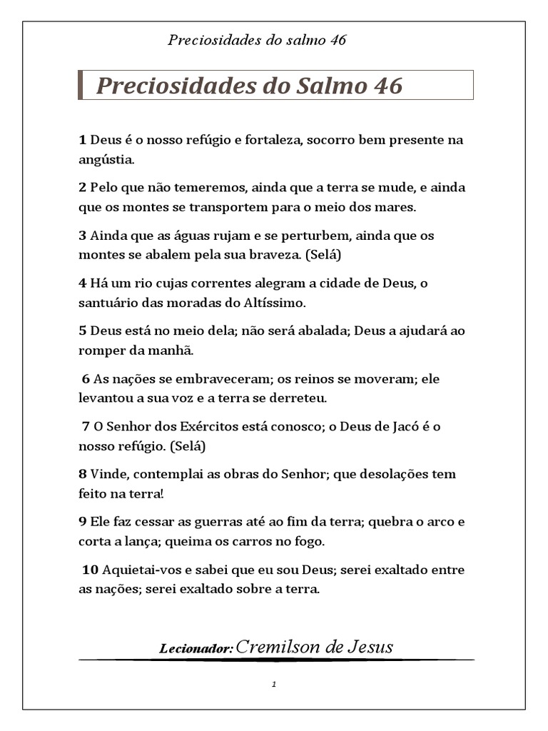 Preciosidades do Salmo 46 | PDF | Salmos | Deus