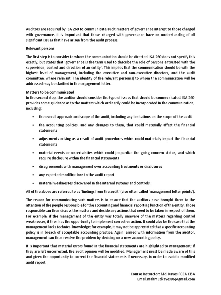 Isa 260 | PDF | Business | Finance & Money Management