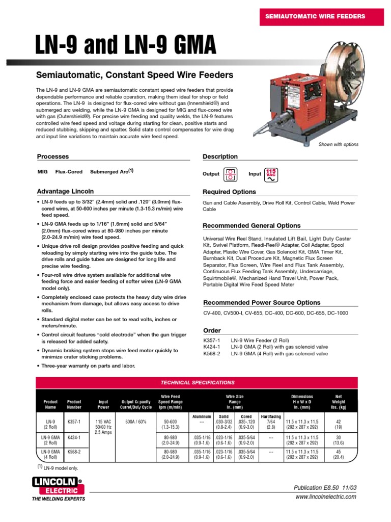 Ln-9 Ln-9 Gma Spec Sheet | PDF | Welding | Construction