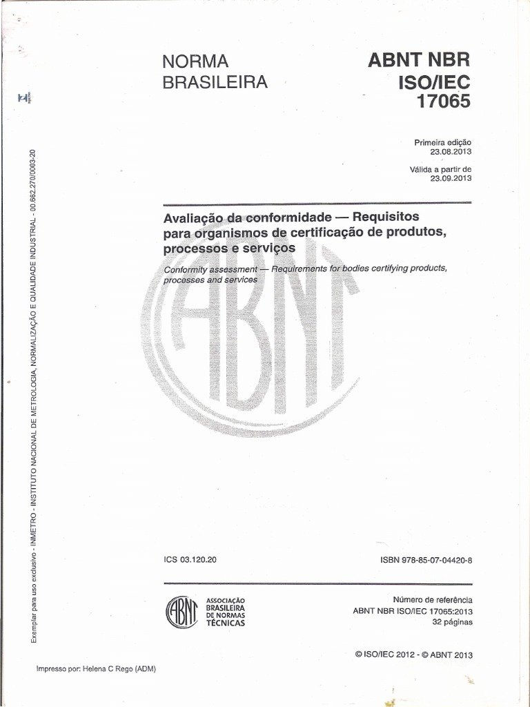 Abnt Iso 17065 | PDF | Metrologia | Regulamentação