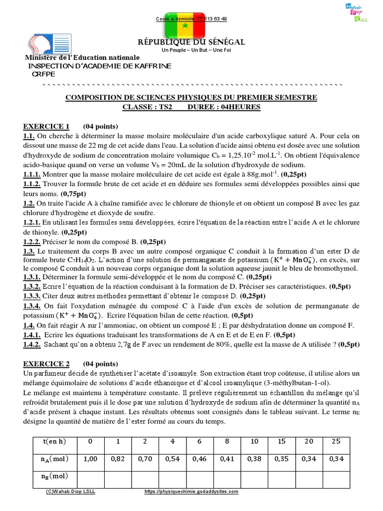 Composition de Sciences Physiques TS2 | PDF