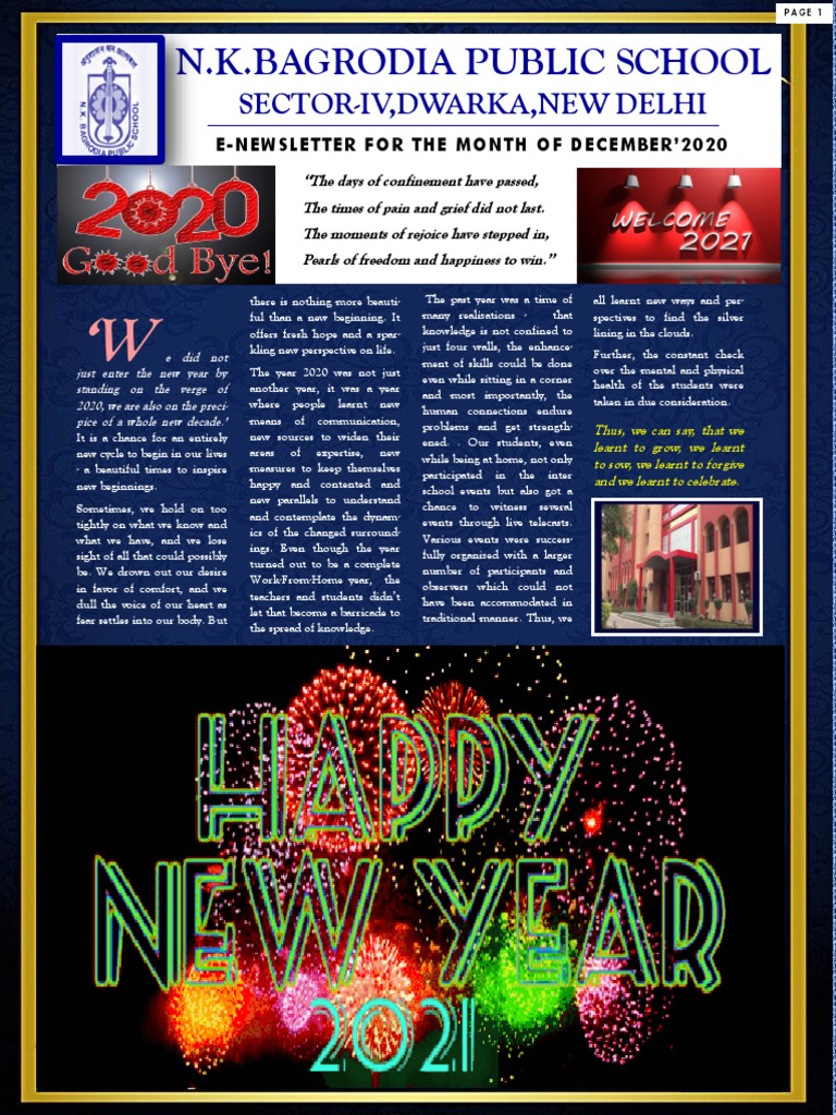 N.K.Bagrodia Public School E Newsletter For The Month of December 2020 | PDF | Energy ...