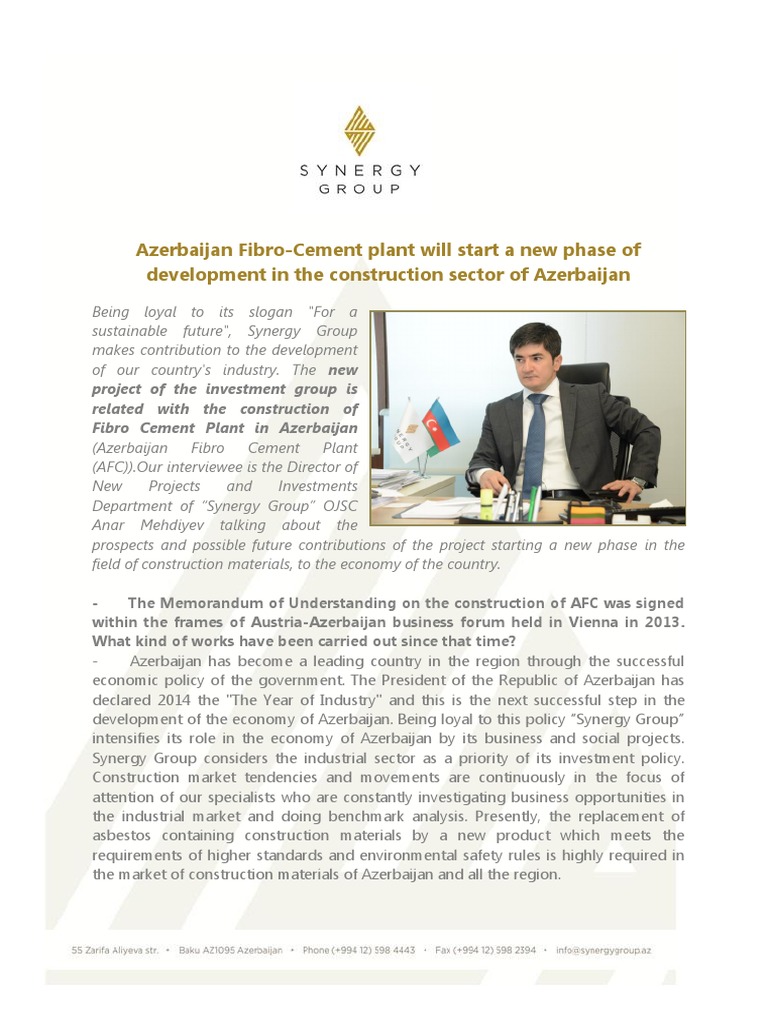 Azerbaijan Fibro-Cement Plant Will Start A New Phase of Development in ...
