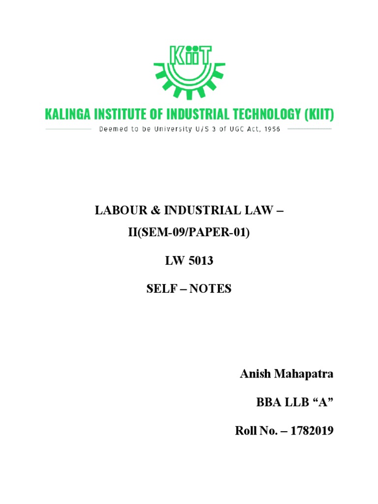 Labour Law II Notes FULL | PDF | Employment | Occupational Safety And ...