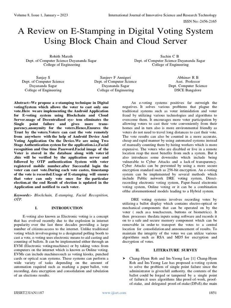 A Review On E-Stamping in Digital Voting System Using Block Chain and Cloud Server | PDF ...