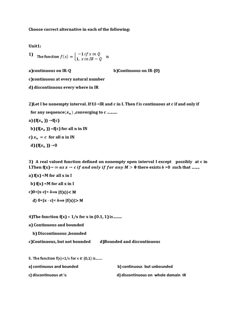 Sem2calculus 2mcqs For Practice Pdf Continuous Function Function Mathematics 2197