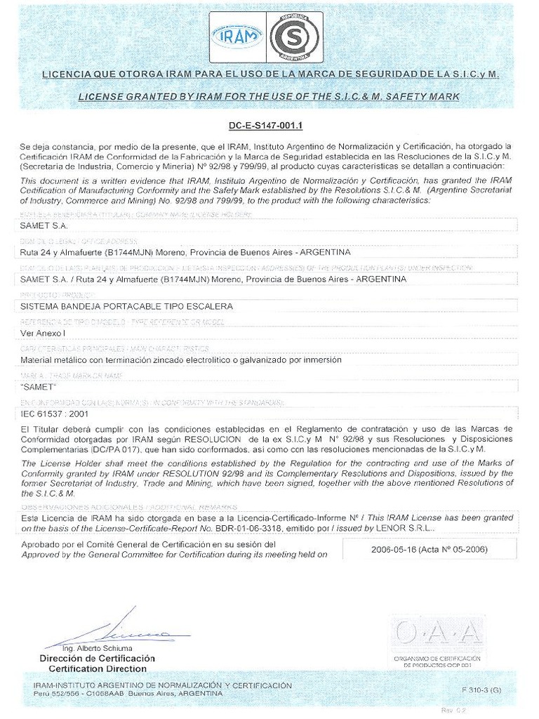Certificacion IRAM Escalera | PDF