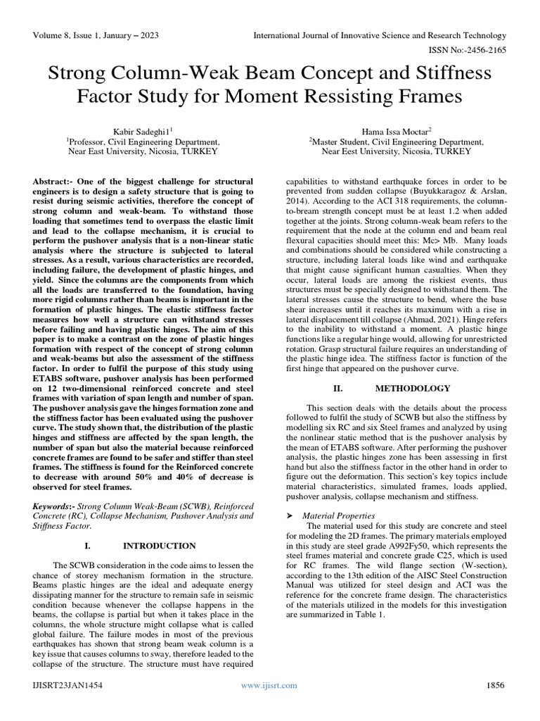 Strong Column-Weak Beam Concept and Stiffness Factor Study For Moment ...