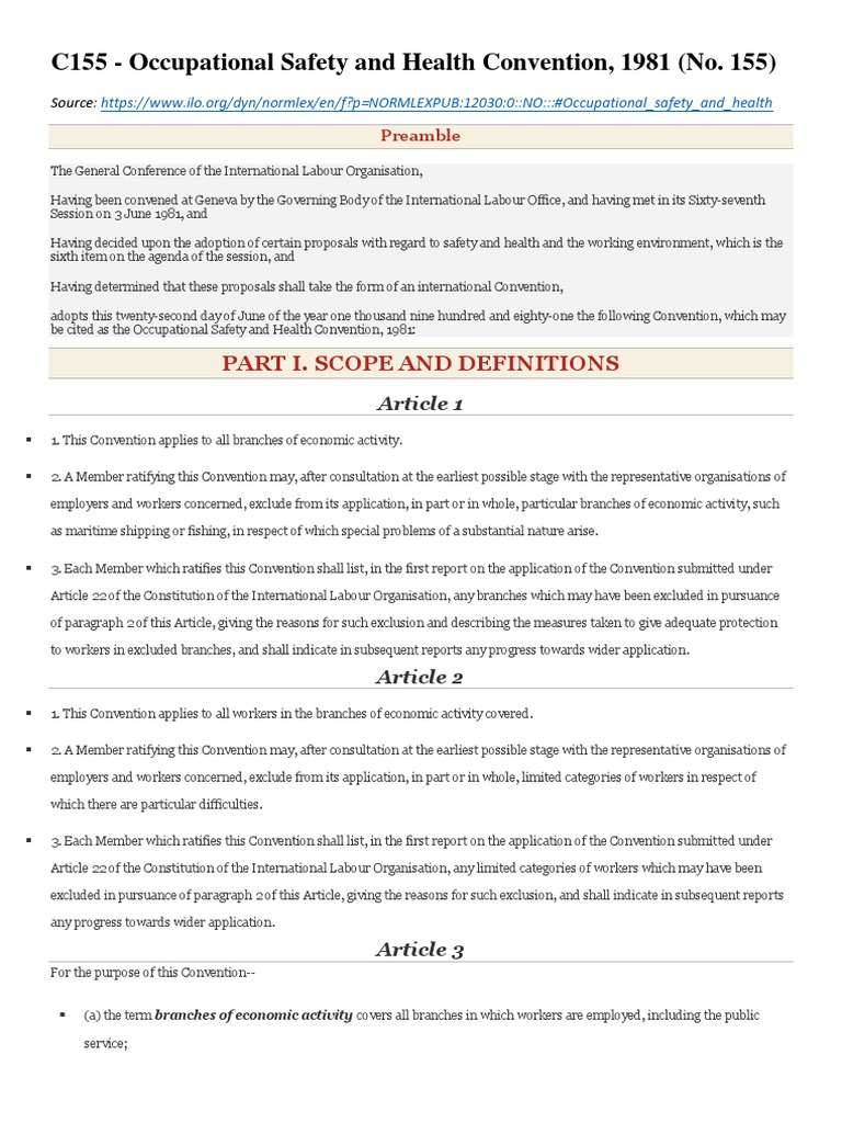 C155 - Occupational Safety and Health Convention 1981 (No. 155) | PDF