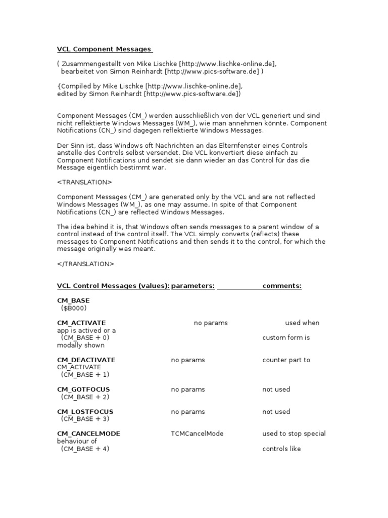 VCL Component Messages | PDF | Computer Architecture | Computing