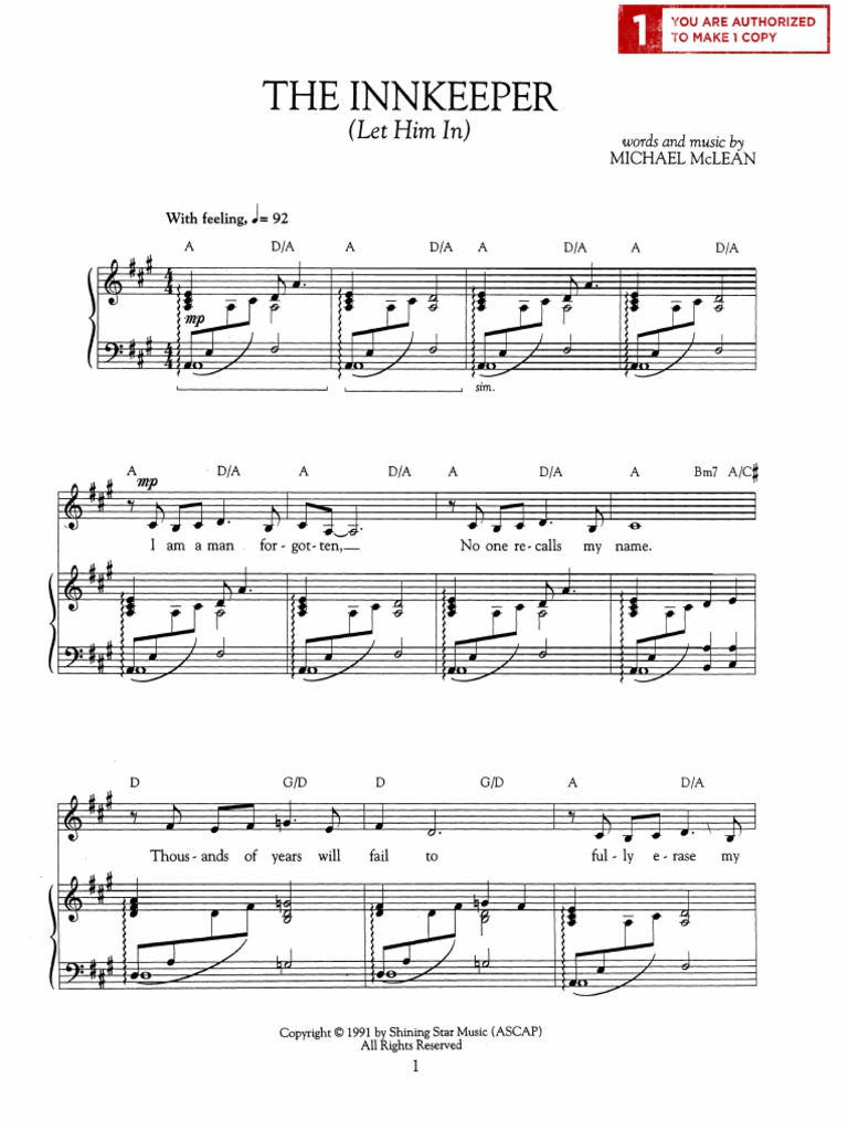 The Innkeeper Sheet Music | PDF