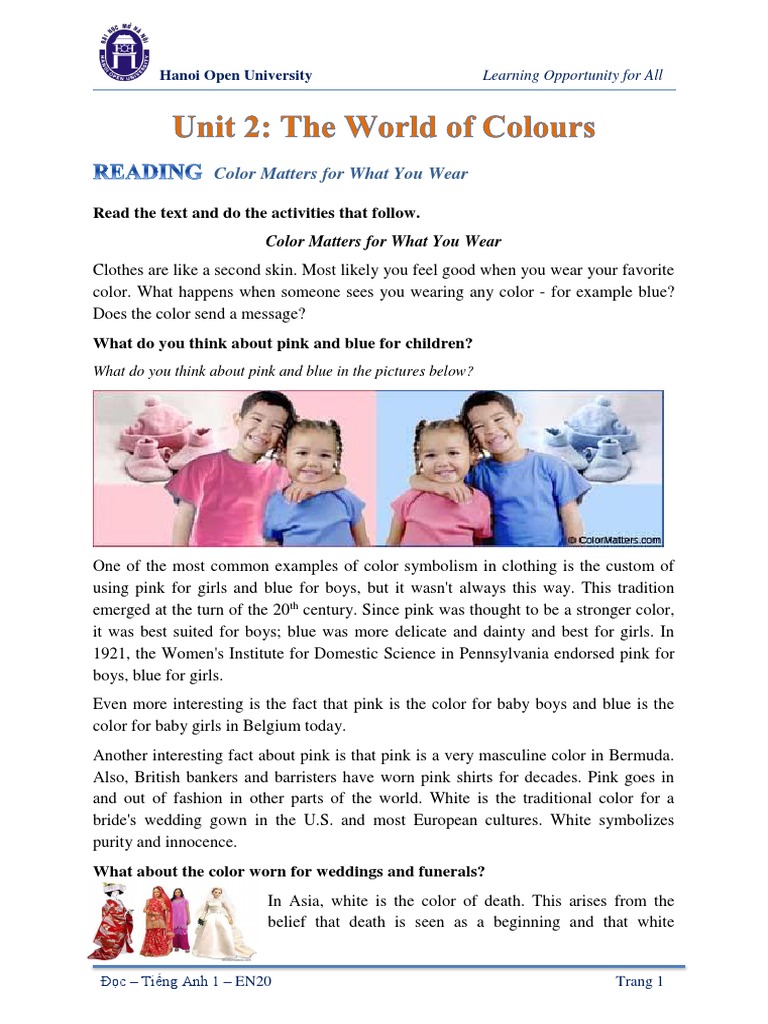 UNIT 2 The World of Colours - Reading | PDF | Part Of Speech | Linguistics