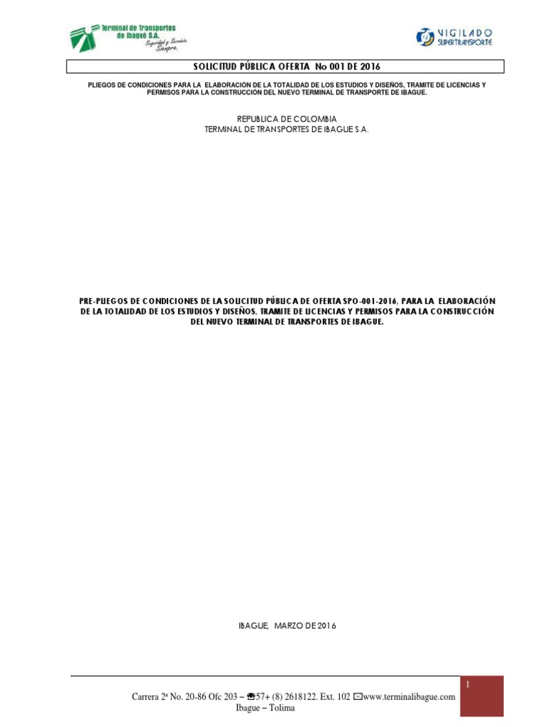 Pliego de Condiciones para Estudios y Diseños | PDF | Transporte | Presupuesto