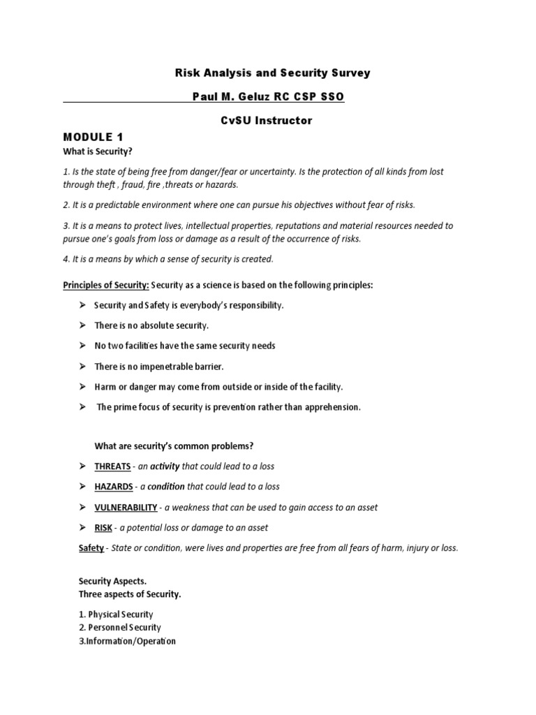 Risk Analysis and Security Survey - Module 1-4 | PDF | Risk | Risk ...