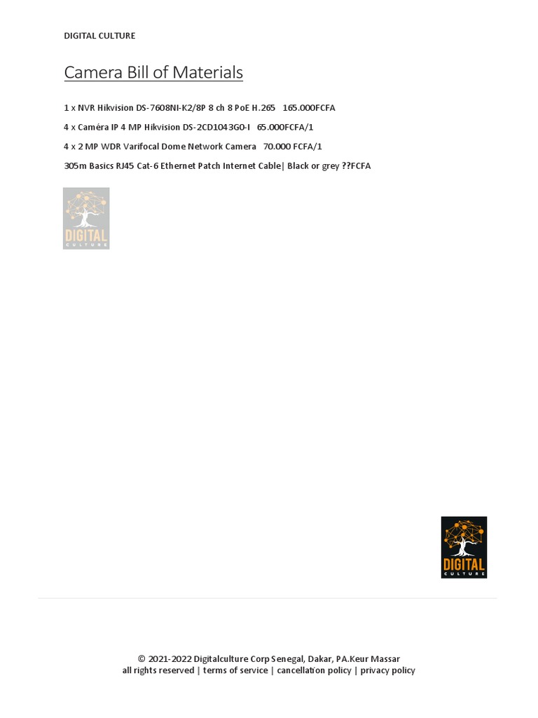 Camera Bill of Materials | PDF