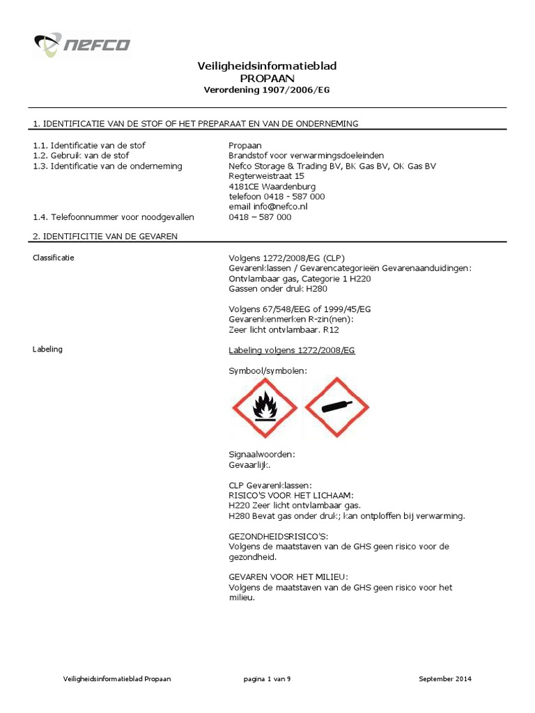 Veiligheidsinformatieblad Propaan | PDF