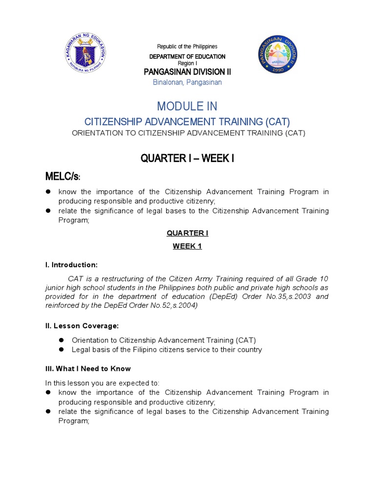 C.A.T Week 1 Module 1 | PDF | Citizenship | Social Institutions