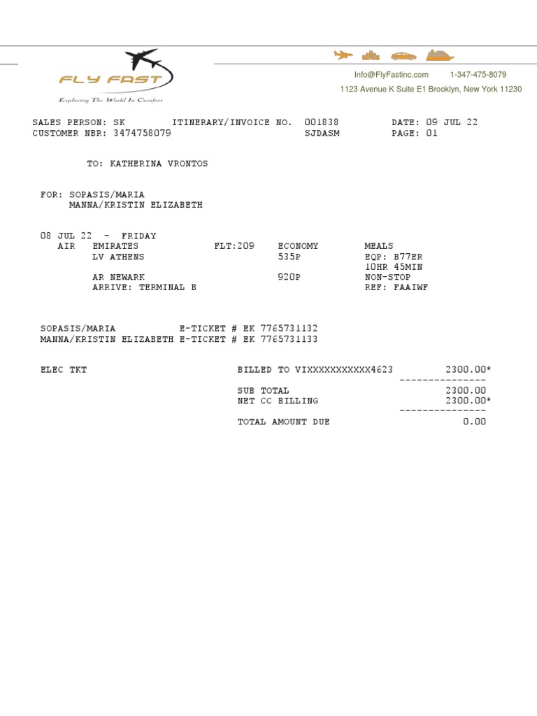Flight Itinerary and Invoice Details | PDF
