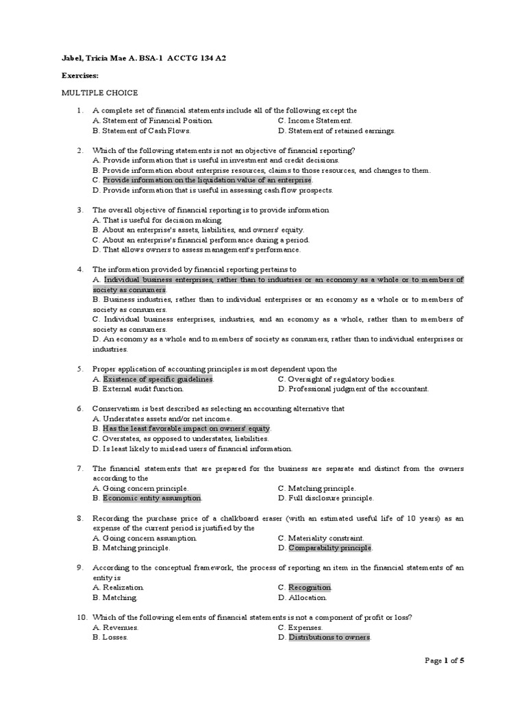 Financial Reporting Concepts and Exercises | PDF | Financial Statement ...