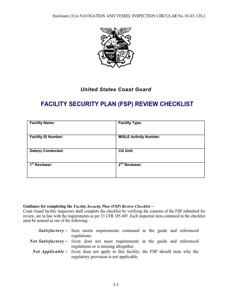 Isps - Uscg Facility Security Plan (FSP) - Review | Download Free PDF ...