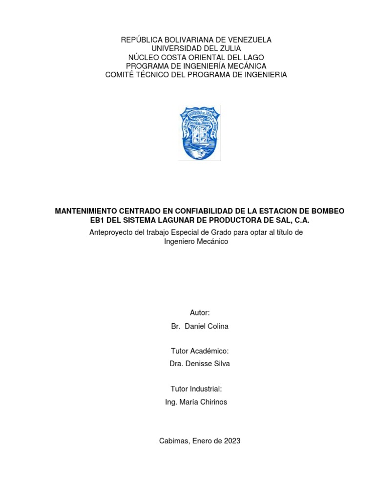 Anteproyecto Daniel Colina Ing Mecanica. | PDF