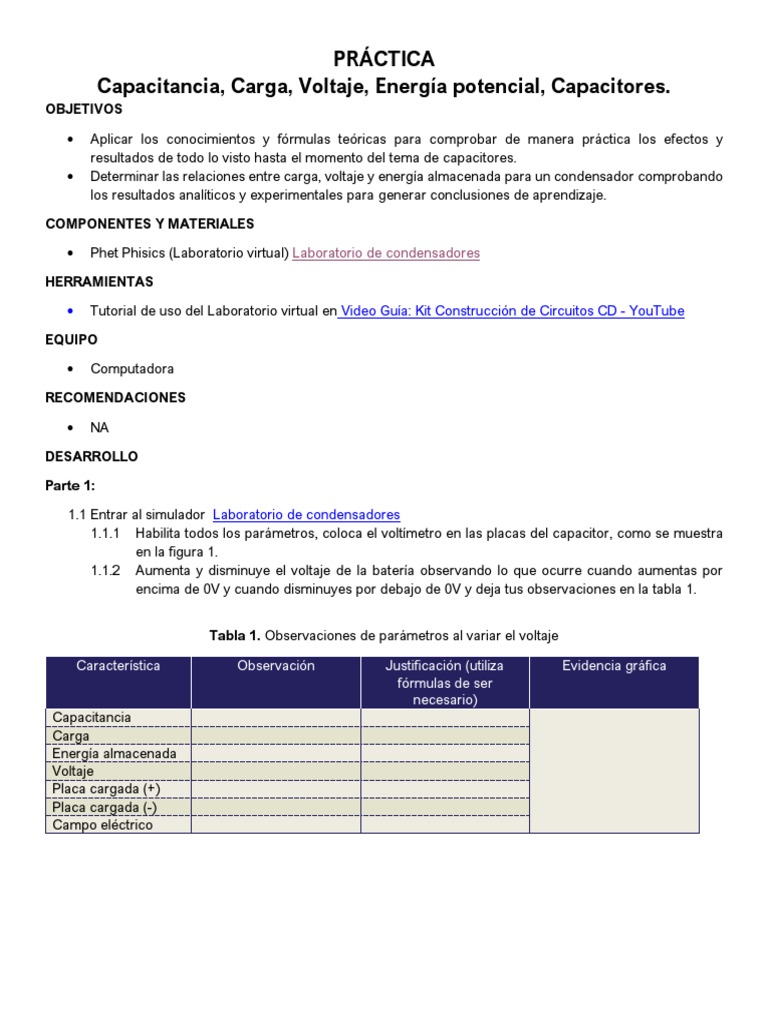 14 Capacitores Práctica en PhetPhisics | PDF | Condensador | voltaje