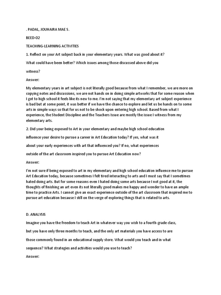 Week 3 Arts | PDF | Experience | Classroom