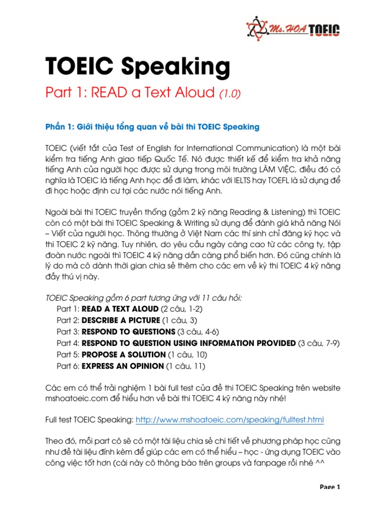 (TOEIC Speaking) Part 1 - READ A Text Aloud | PDF