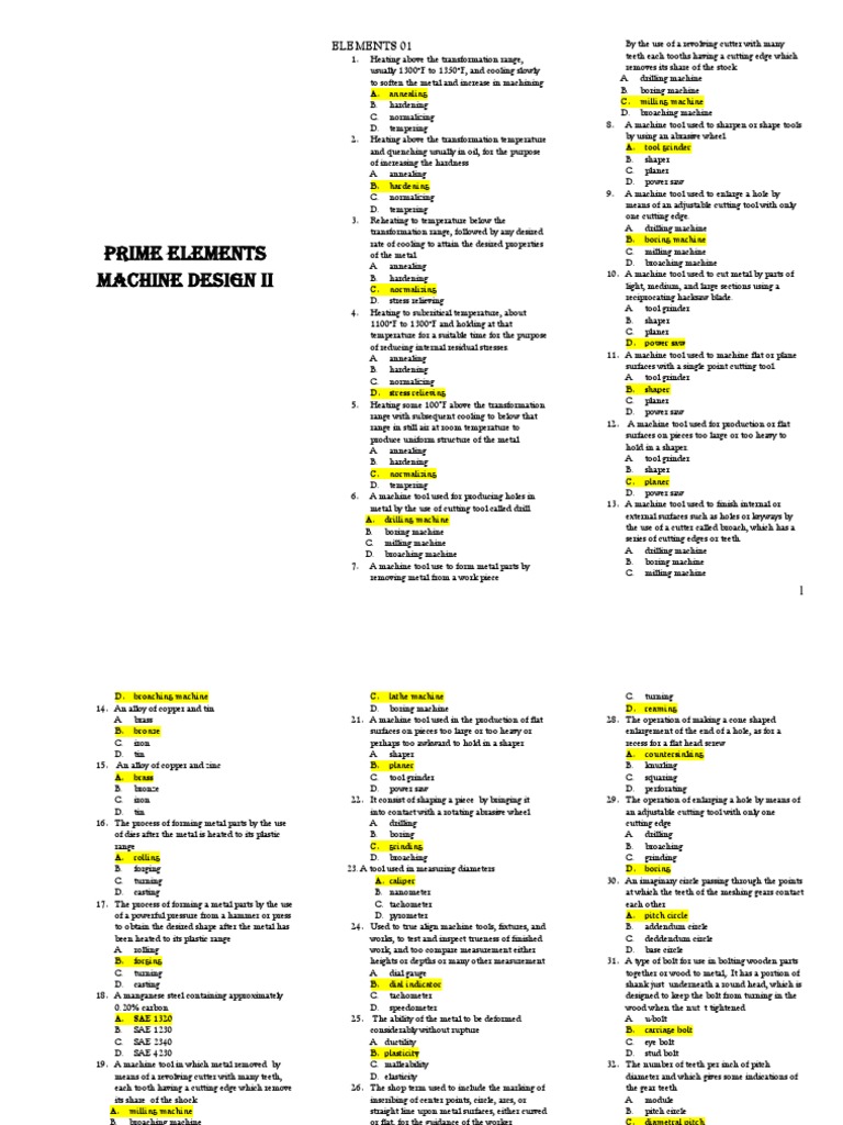 Prime Elements (Machine Design) | PDF | Gear | Construction