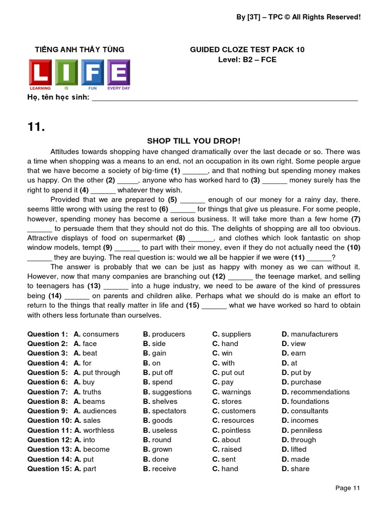 Guided Cloze Test La Gi