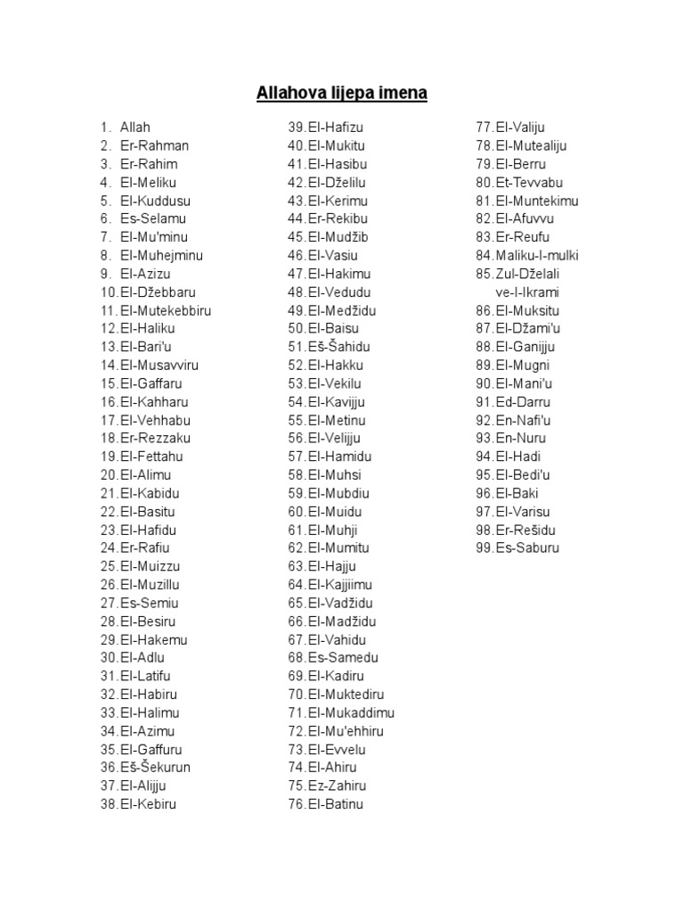 Allahova Lijepa Imena | PDF