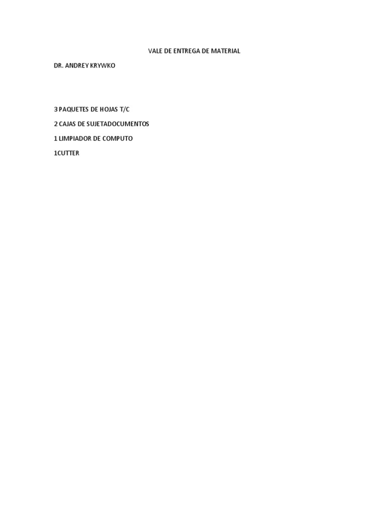 Vale de Entrega de Material | PDF