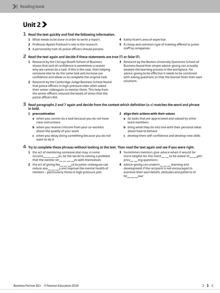 Bus Part B2P ReadingBank U2 | PDF | Mentorship | Behavioural Sciences