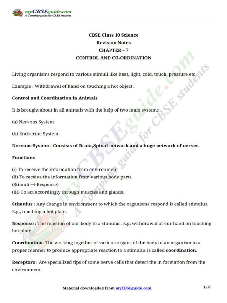 Control and Coordination Notes | PDF