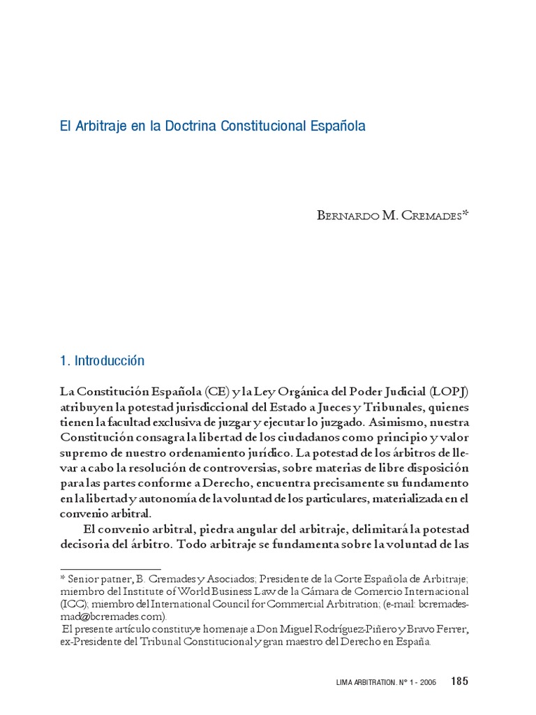 El Arbitraje en La Doctrina Constitucional Española | PDF | Jurisdicción | Arbitraje