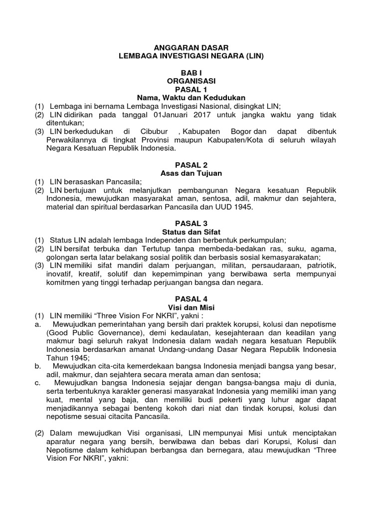 Anggaran Dasar Lin | PDF | Ilmu Sosial