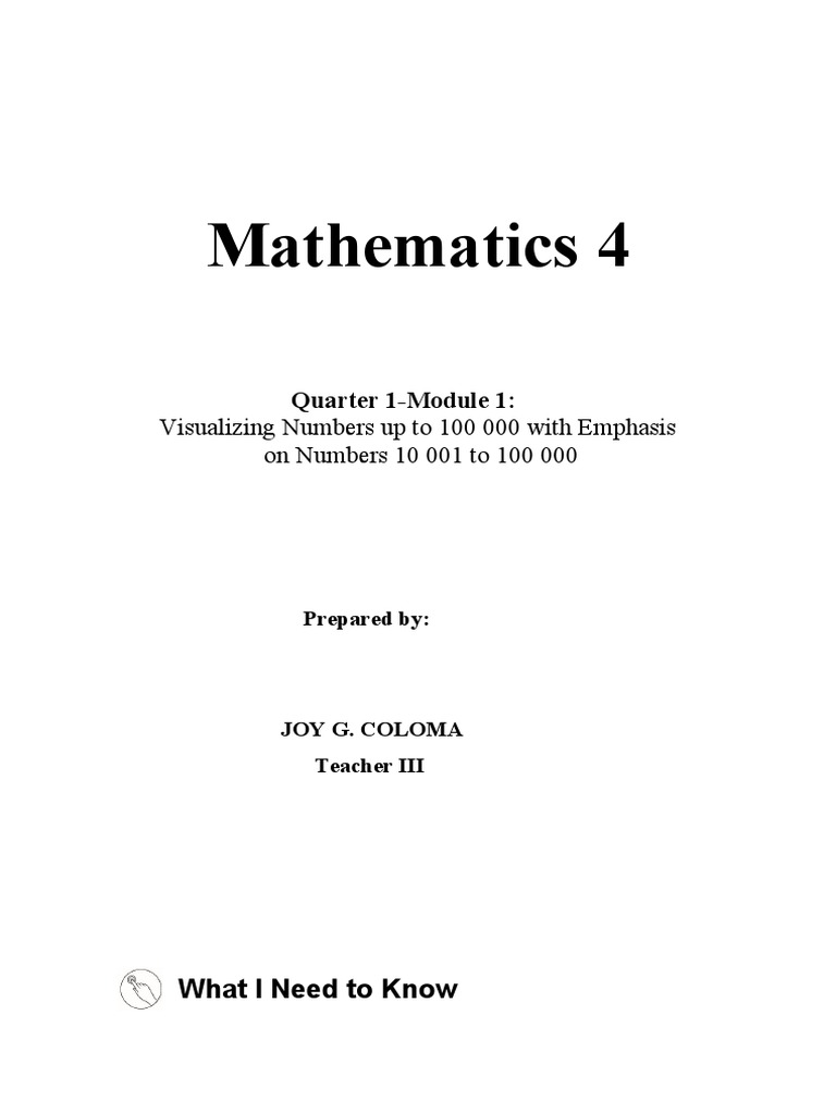 Math4-SSC-Q1-Week1 M1-MELC-M4NS-la-1.4-MOD-Coloma, Joy - JOY COLOMA | PDF | Cognition ...