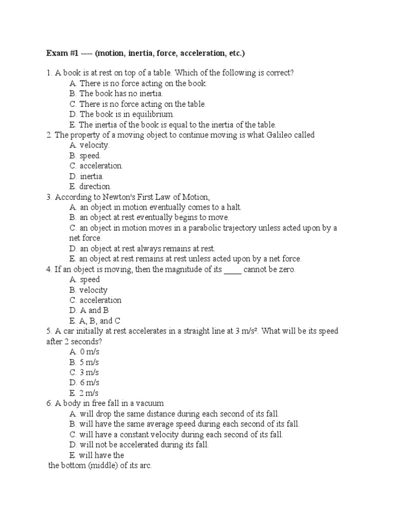 Exam #1 - (Motion, Inertia, Force, Acceleration, Etc.) | PDF | Buoyancy | Inertia