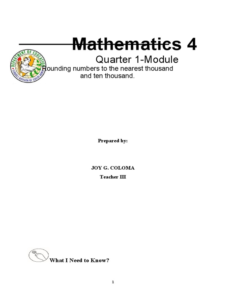 Math4-SSC-Q1-Week2 M1-MELC-M4NS-Ib-5.2-MOD-Coloma, Joy - PDF - JOY ...